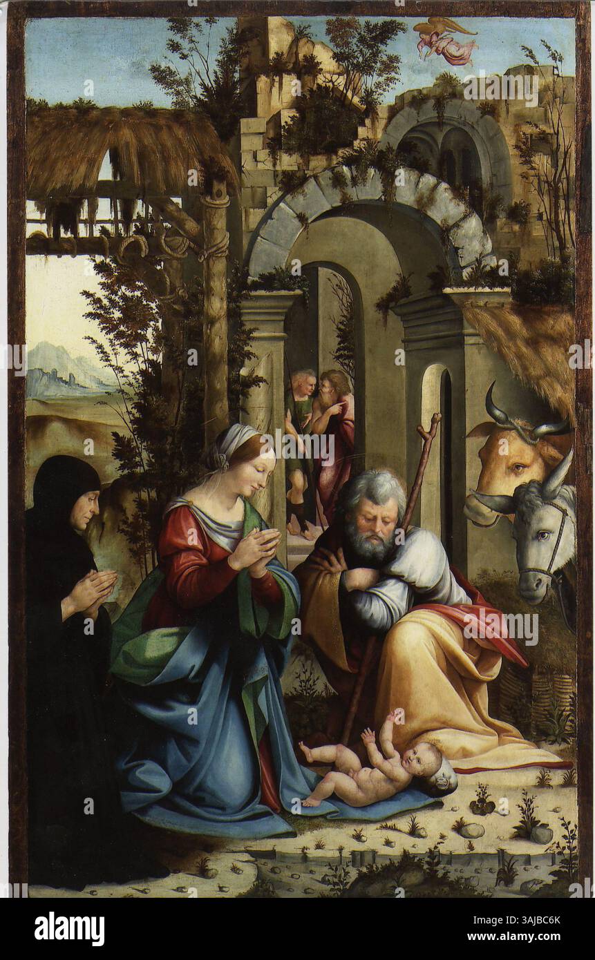 The Nativity scene by Andrea Sabbatini or Cesare da Sesto, dated circa ...