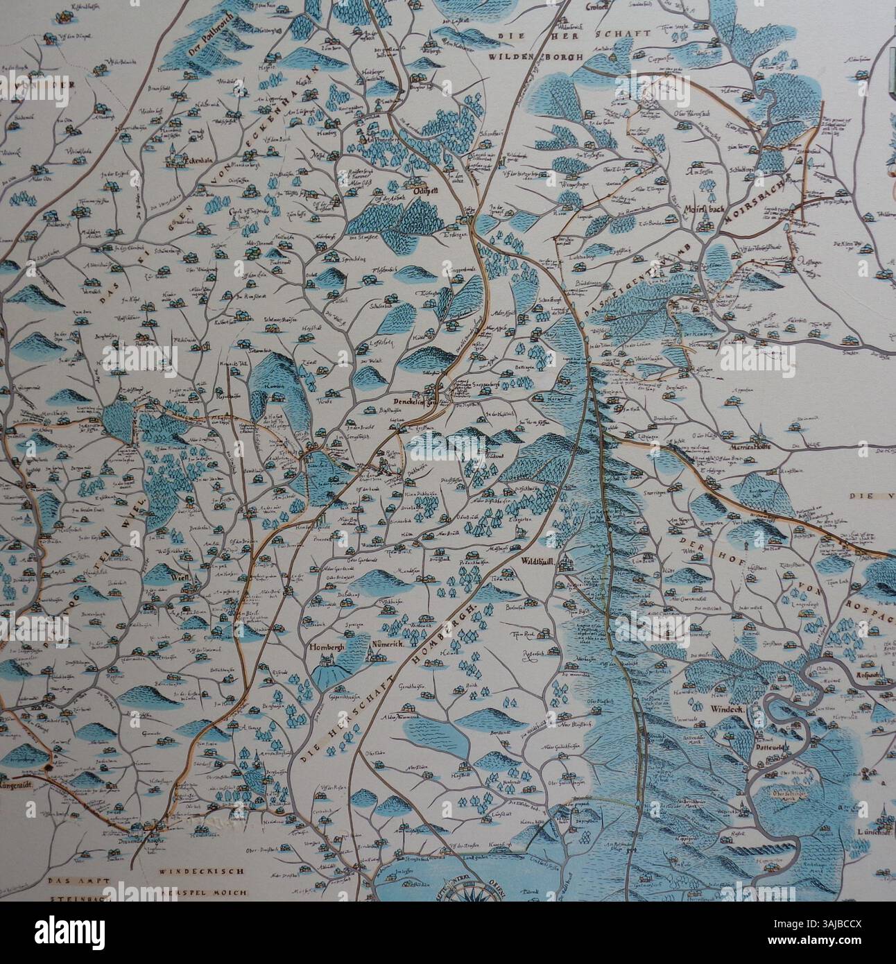 This map, created by Arnold Mercator in 1575, depicts the Amt Windeck ...