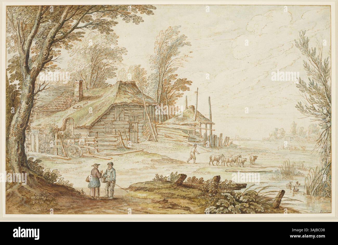 This 1629 drawing by Marten de Cock depicts a pastoral scene with farm ...