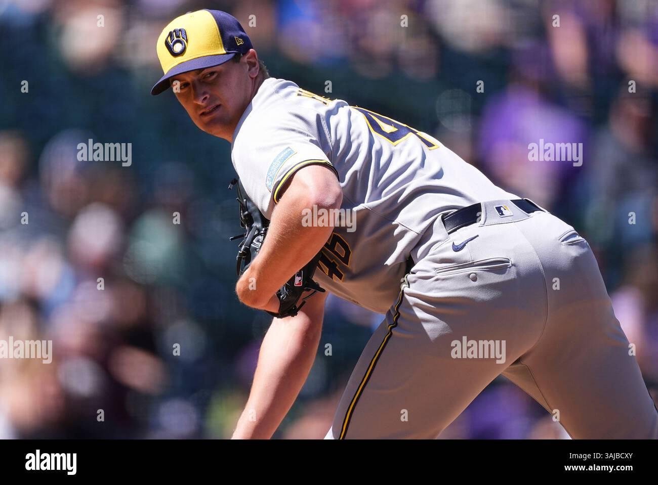 Milwaukee Brewers starting pitcher Quinn Priester in the first inning ...