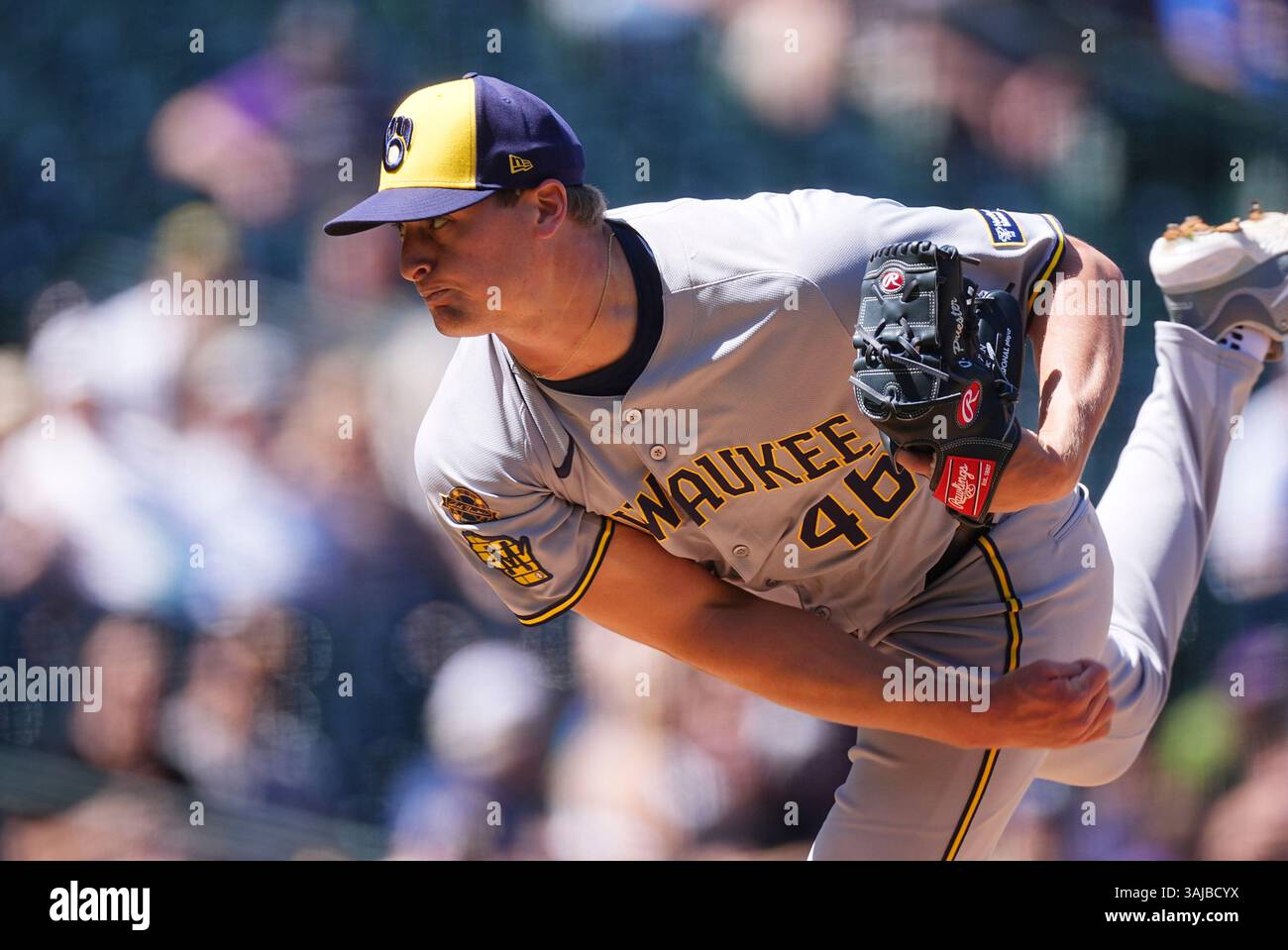 Milwaukee Brewers starting pitcher Quinn Priester in the first inning ...