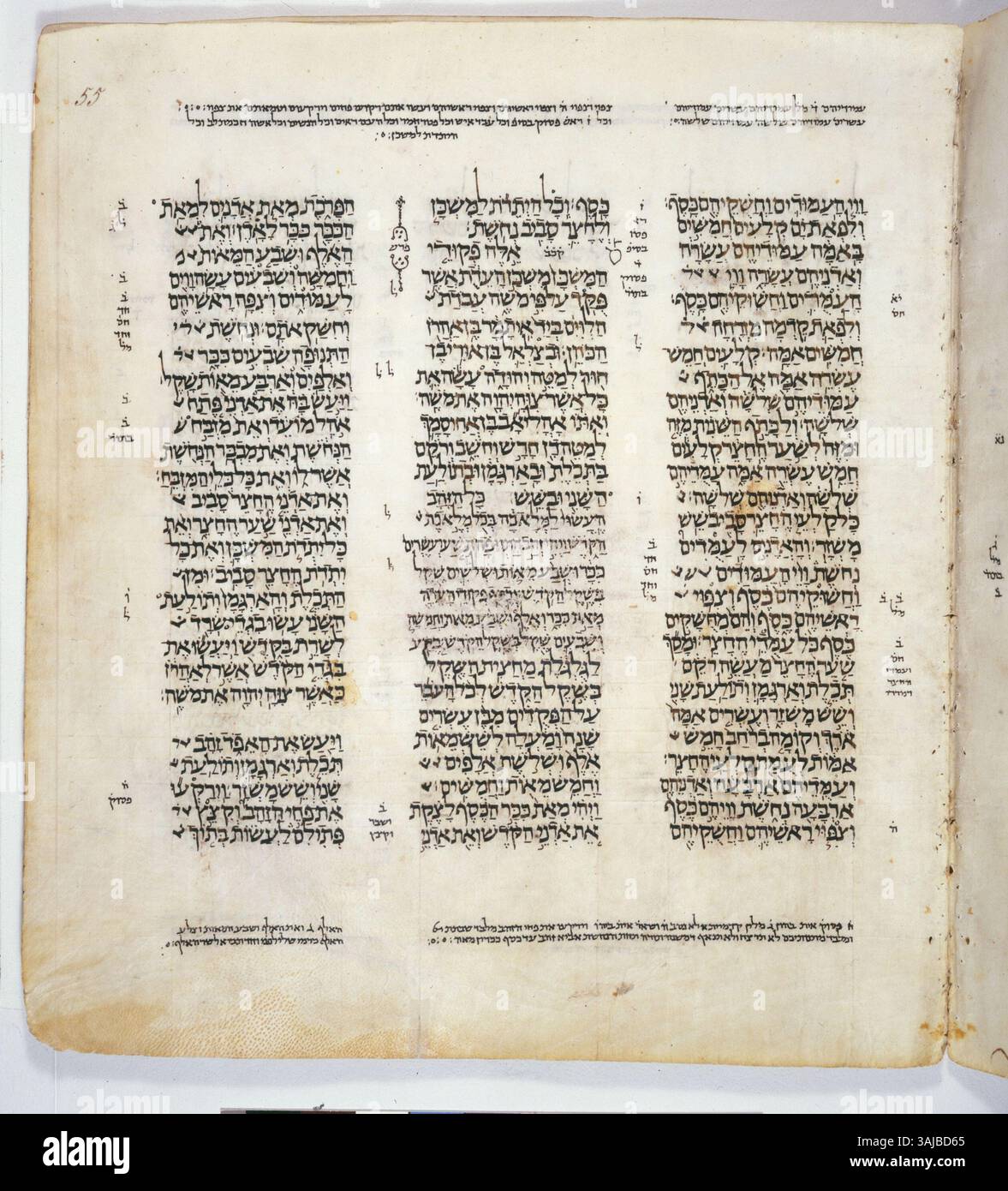 Folio 055a of the Leningrad Codex, dating from 1008 to 1011, shows Exodus 38:1-39:3 from the ...