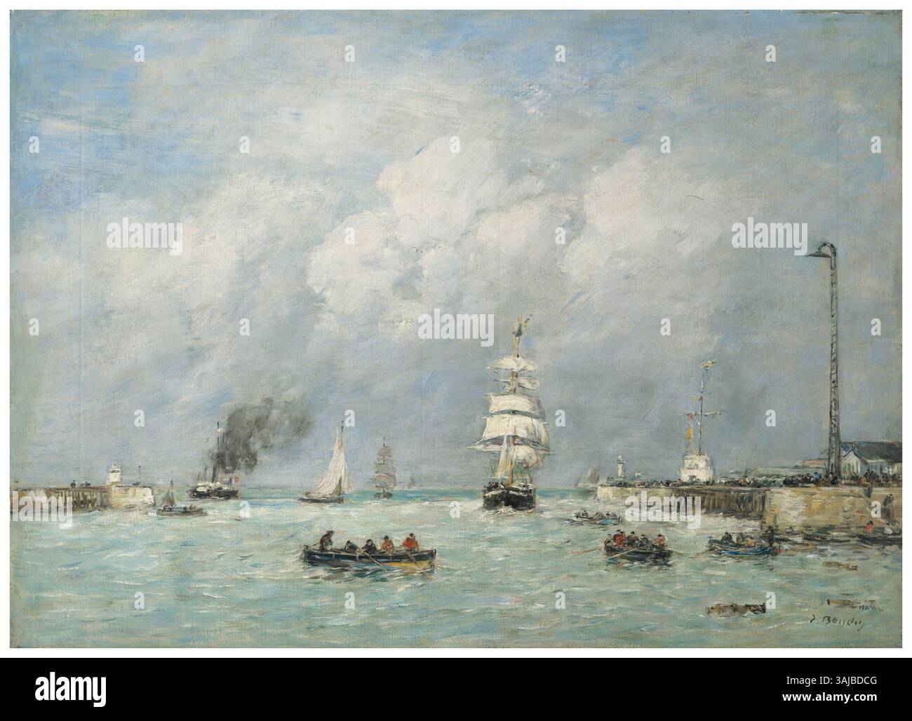 'Le Havre, Entrée du Port' (1891) by Eugène Boudin depicts the harbor ...