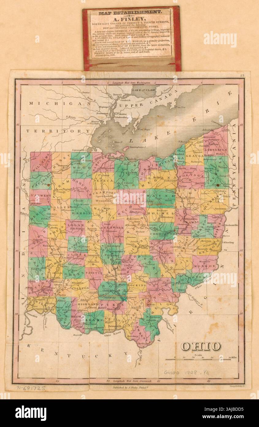This map of Ohio, created by Young & Delleker and Finley in 1828 ...