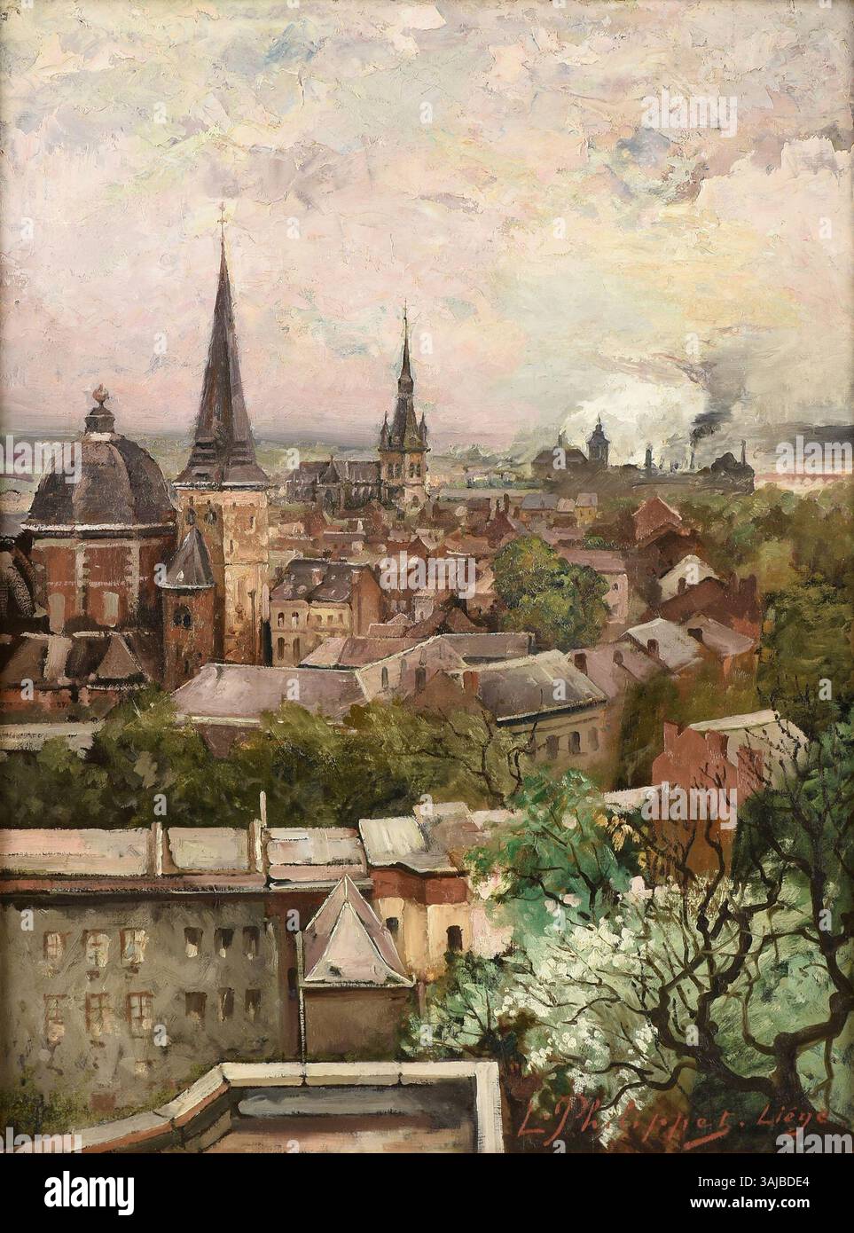 A panoramic view of Liège by Léon Philippet, showcasing the city’s ...