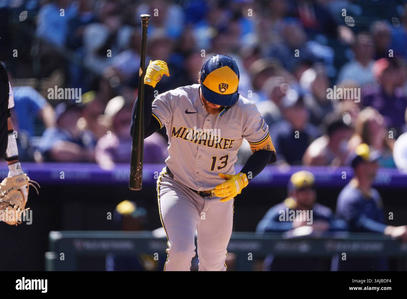 Milwaukee Brewers catcher Eric Haase (13) in the seventh inning of a ...