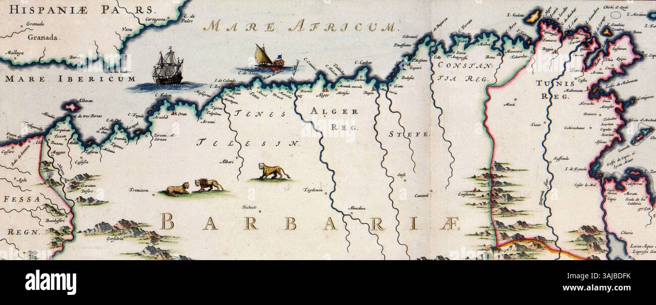 This 1650 map by Jan Janssonius illustrates the Barbary Coast of North ...