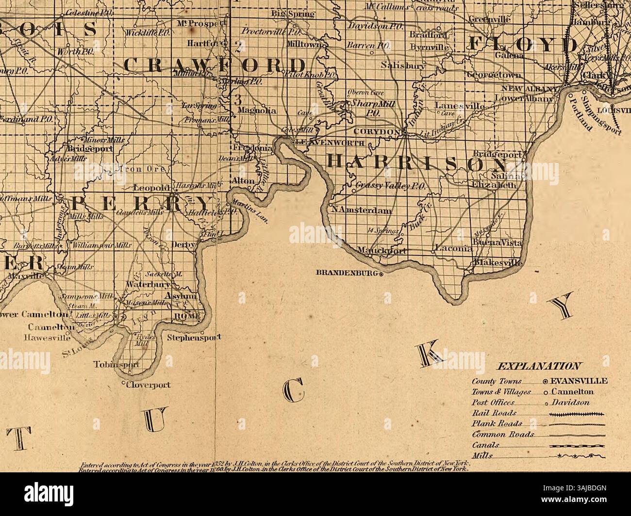 This 1860 map of Perry and Harrison Counties in Indiana, part of Colton ...