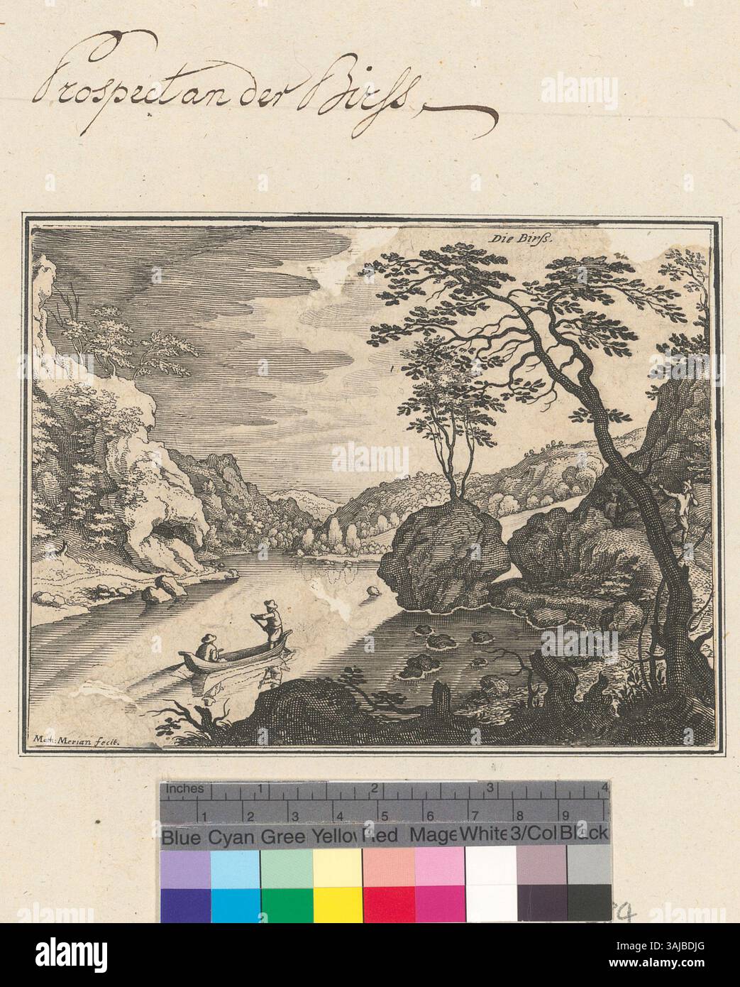 View of the Birss river. Engraving by Matthäus Merian, part of a series ...