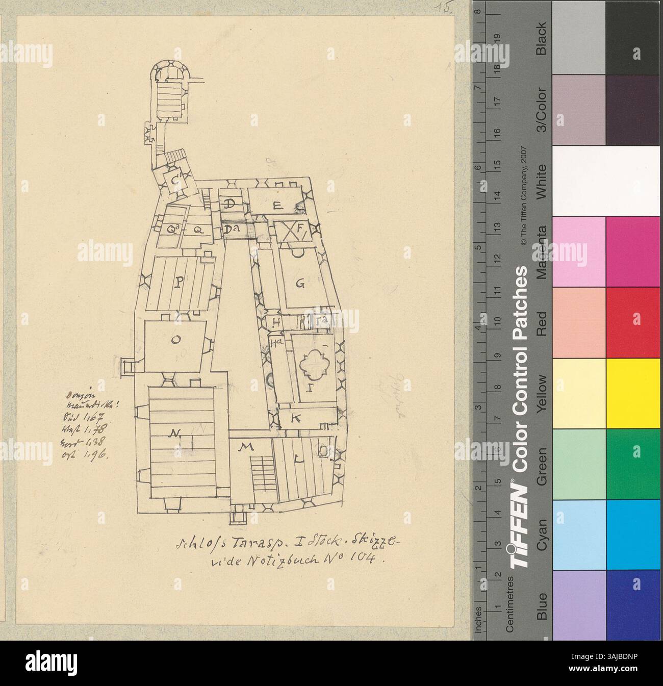 This sketch depicts the floor plan of the first floor of Schloss Tarasp ...