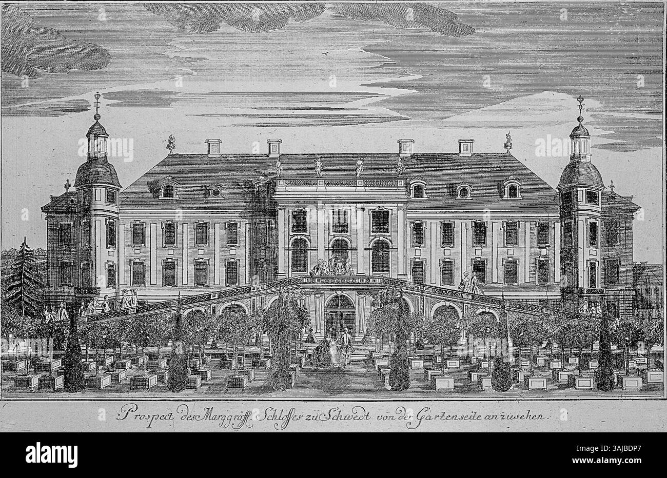 An engraving of the Schloss Schwedt, attributed to Johann David ...