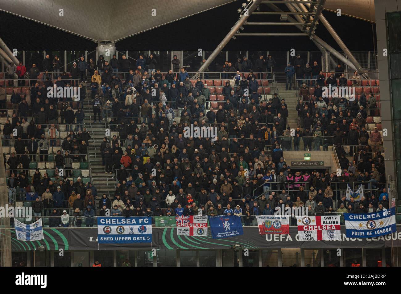 Supporters of Chelsea FC are seen during the UEFA Conference League Quarter Final match between ...