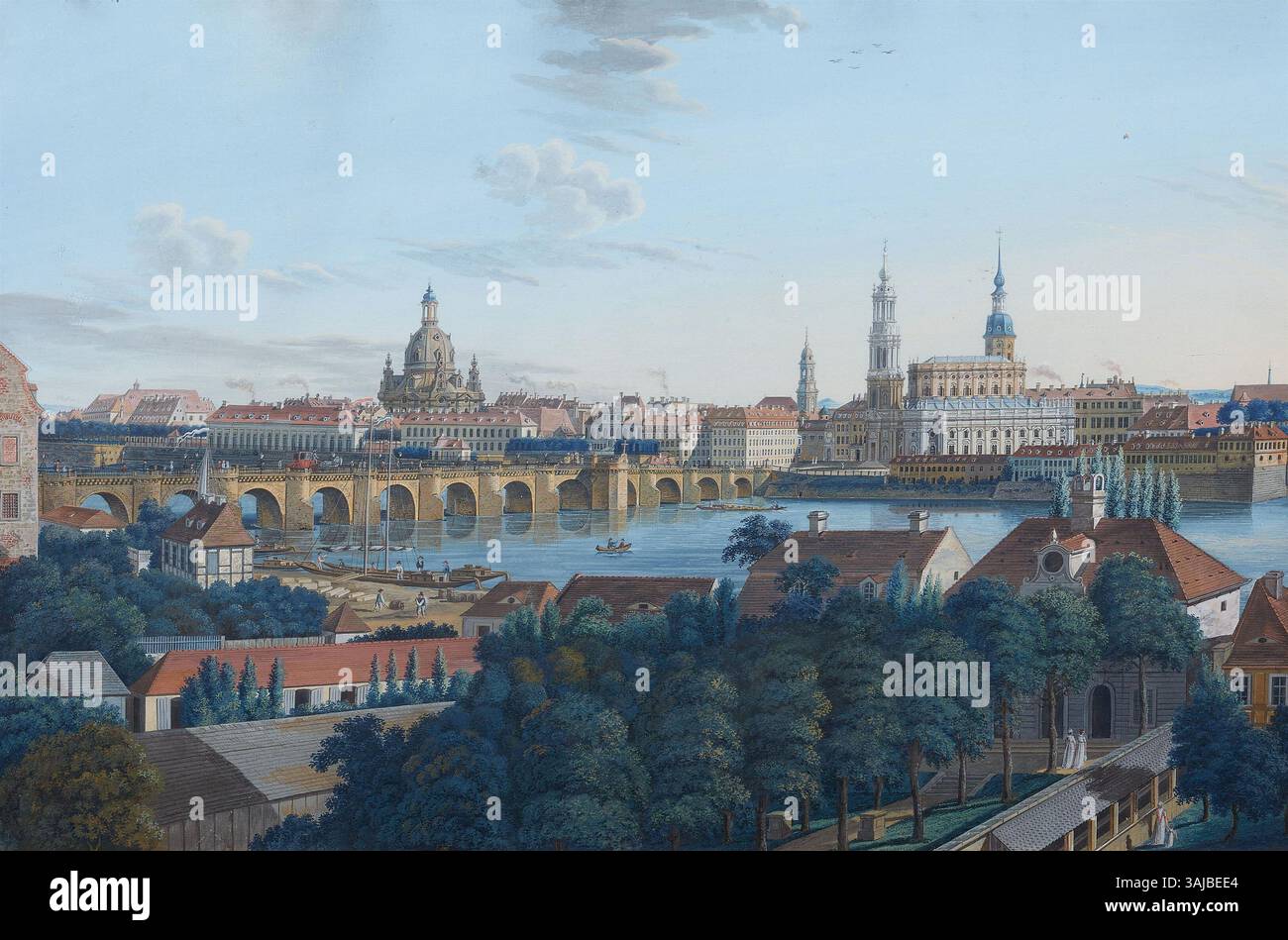 View of Dresden from Neustadt, showing the Elbe River front with the ...