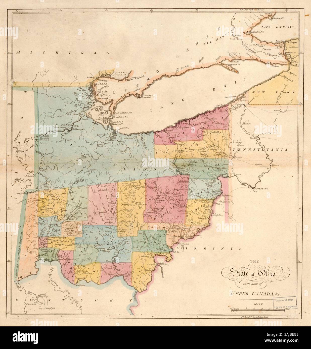 Geographical map from Carey's General Atlas, showing Ohio and Upper ...