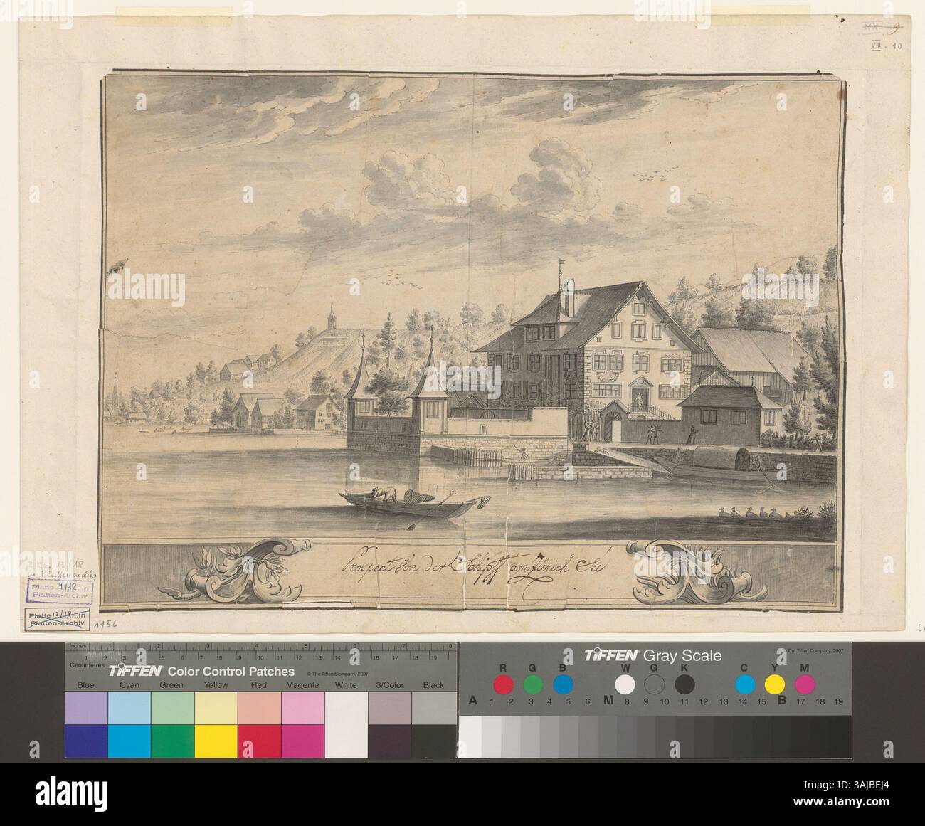 A circa 1720 drawing showing the Schipf on Lake Zürich, created with ...
