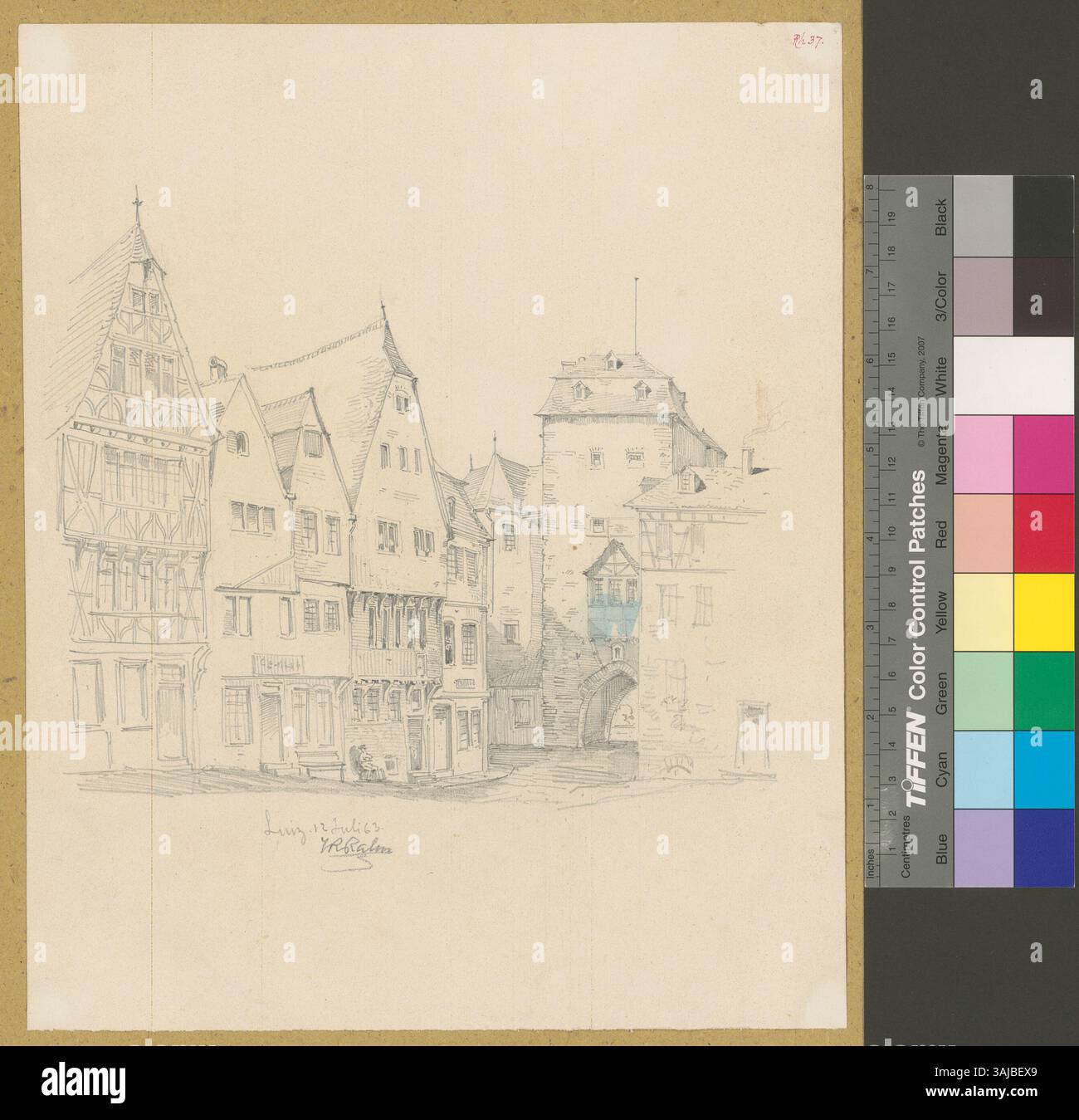 This 1863 illustration by Johann Rudolf Rahn shows the castle square ...