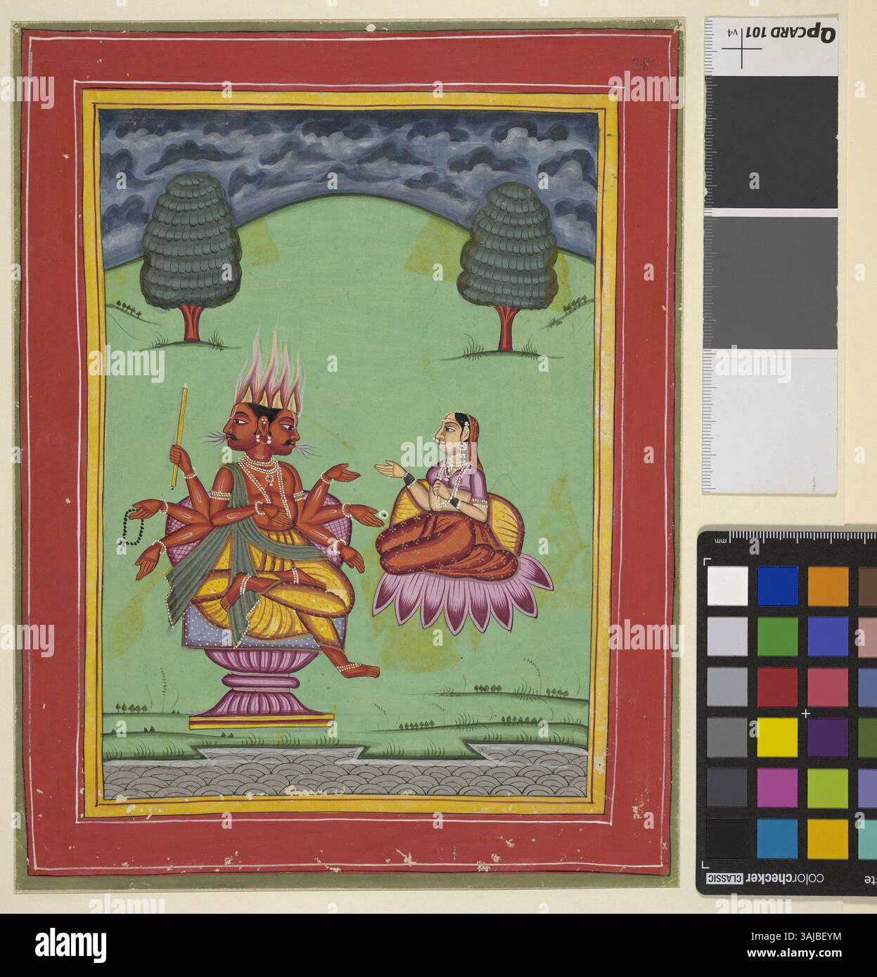 This artwork, titled Agni with Consort, represents the Hindu deity Agni ...