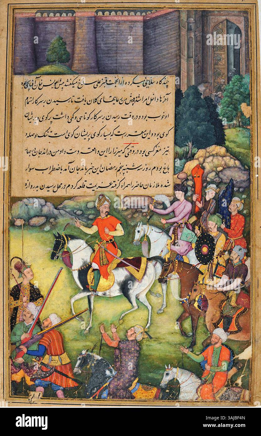 This 1598 painting from the Baburnama illustrates Babur and his ...