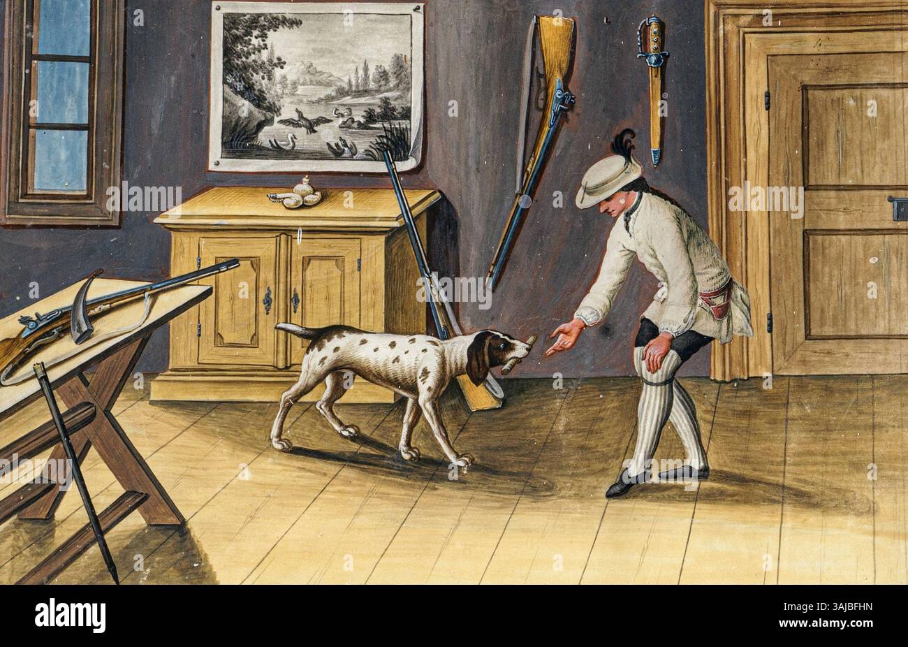 This 18th-century artwork 'Jagdhund beim Apportieren' (Hunting Dog ...