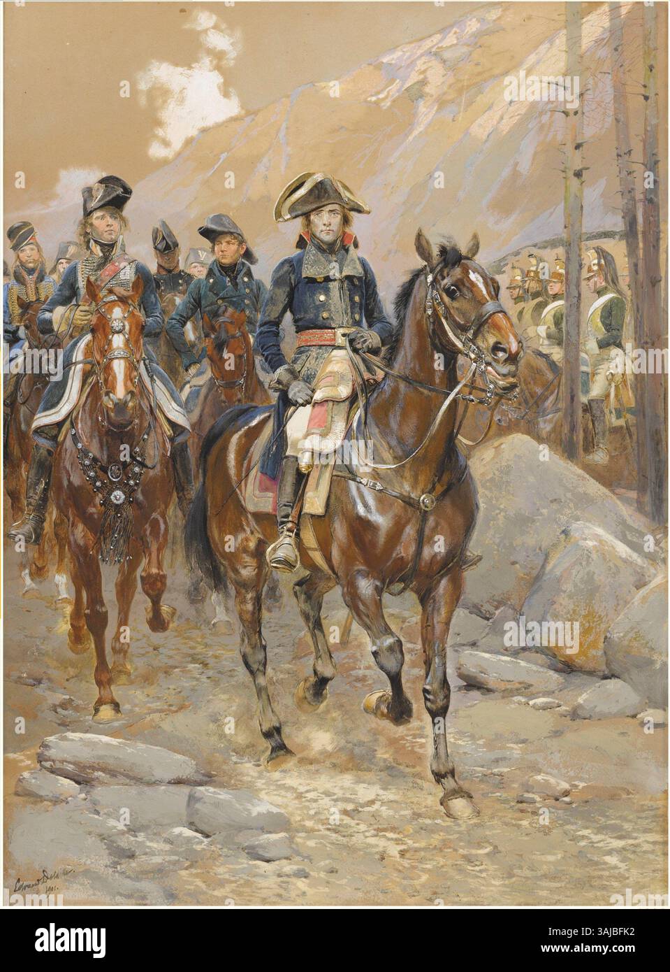 Watercolor by Édouard Detaille depicting General Bonaparte, facing ...