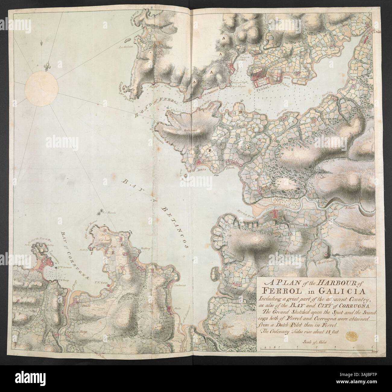 A detailed map of the Harbour of Ferrol in Galicia, including the ...