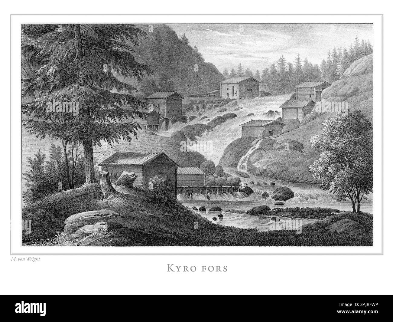 Lithograph by Magnus von Wright (1805-1868), depicting Kyrö Fors ...