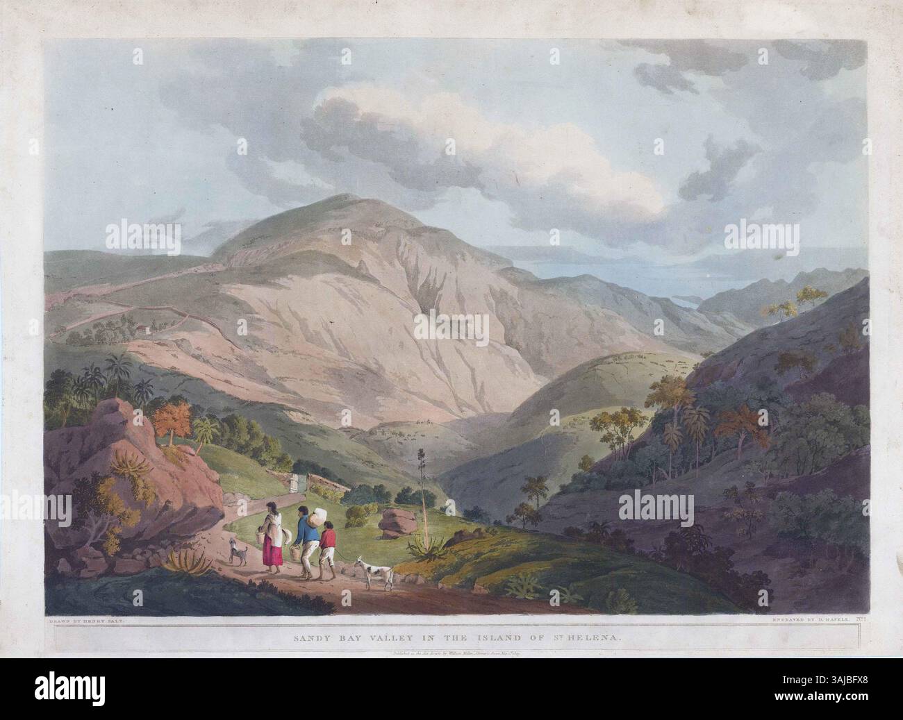 A lithograph of Sandy Bay Valley on St. Helena, an island in the South ...