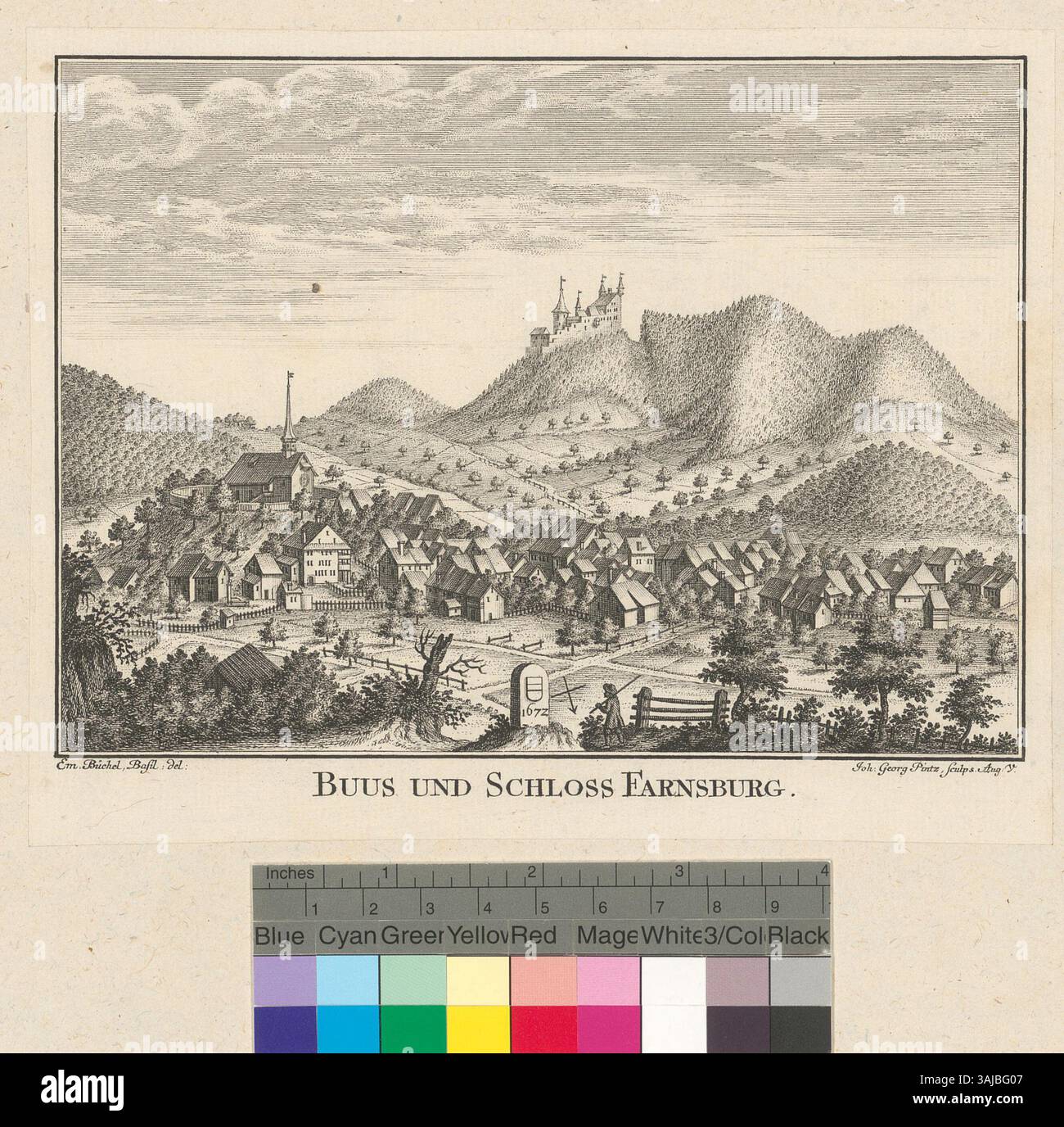 An etching depicting the region of Buus and Schloss Farnsburg in the ...