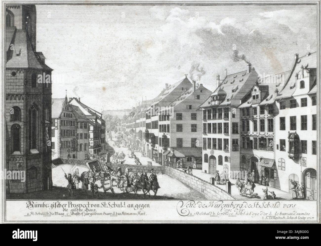 The 1716 copper engraving by Johann Adam Delsenbach depicts a view from ...