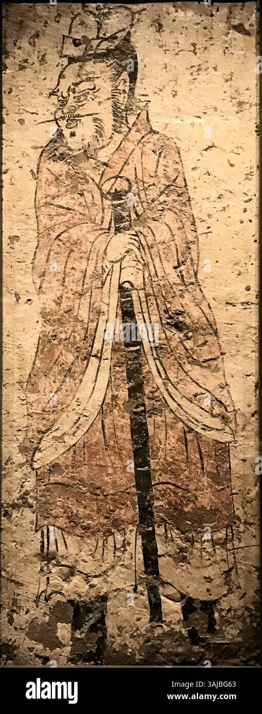 The first panel of the Tomb of Li Xian, an artwork from the 6th century ...
