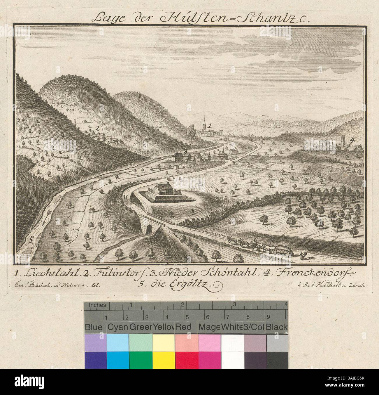 Emanuel Büchel’s 1754 etching of the Hülften-Schantze area, engraved by ...