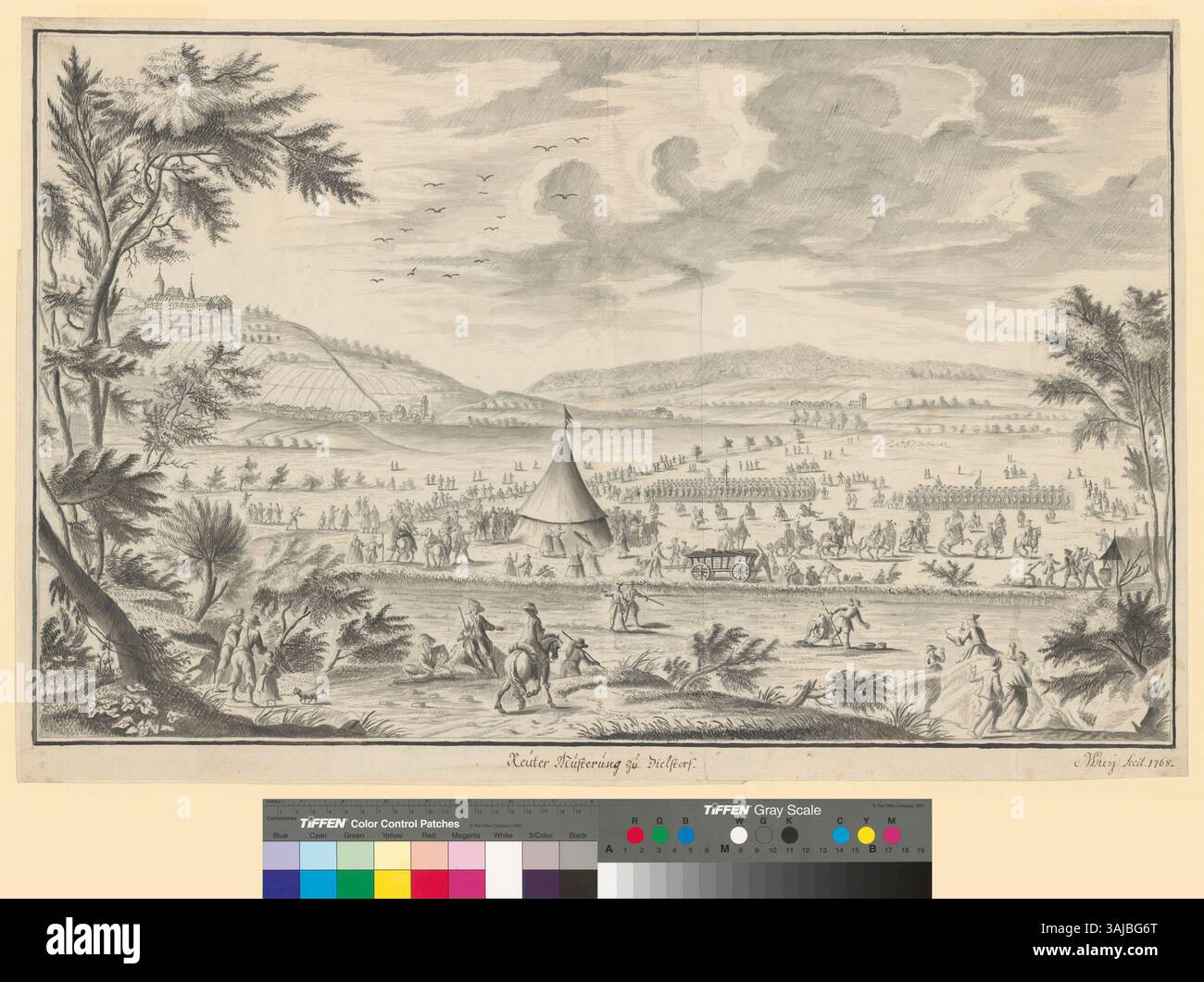 Drawing depicting the muster at Dielstorf, created by Johann Martin ...