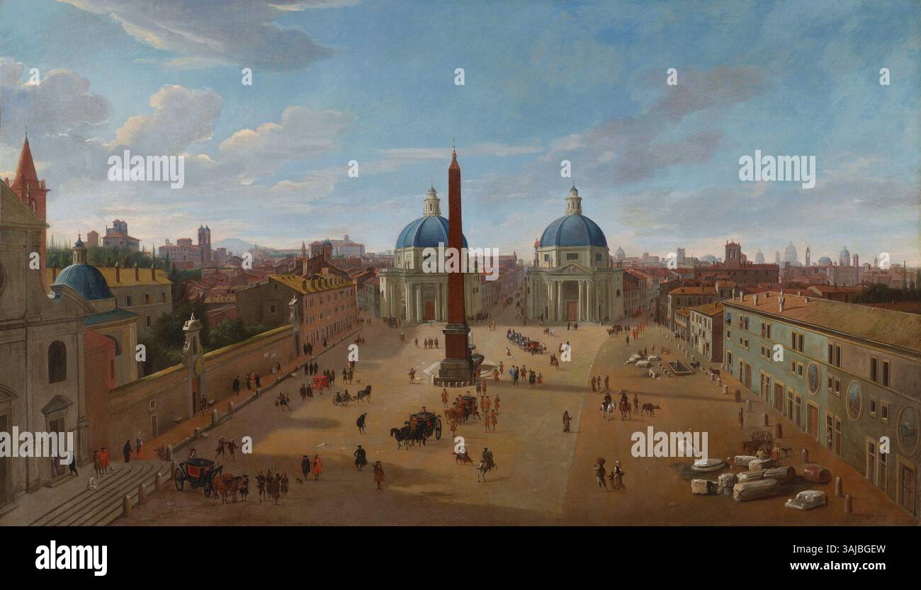 This 18th-century painting depicts the Piazza del Popolo in Rome, with ...