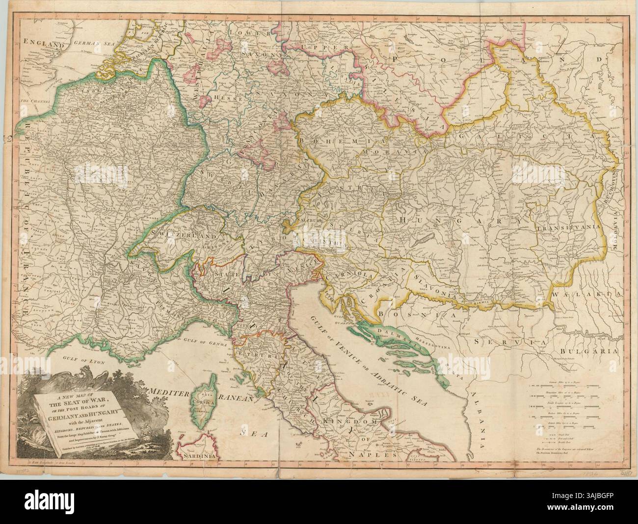 Map titled 'A New Map of the Seat of War' showing the post roads of ...