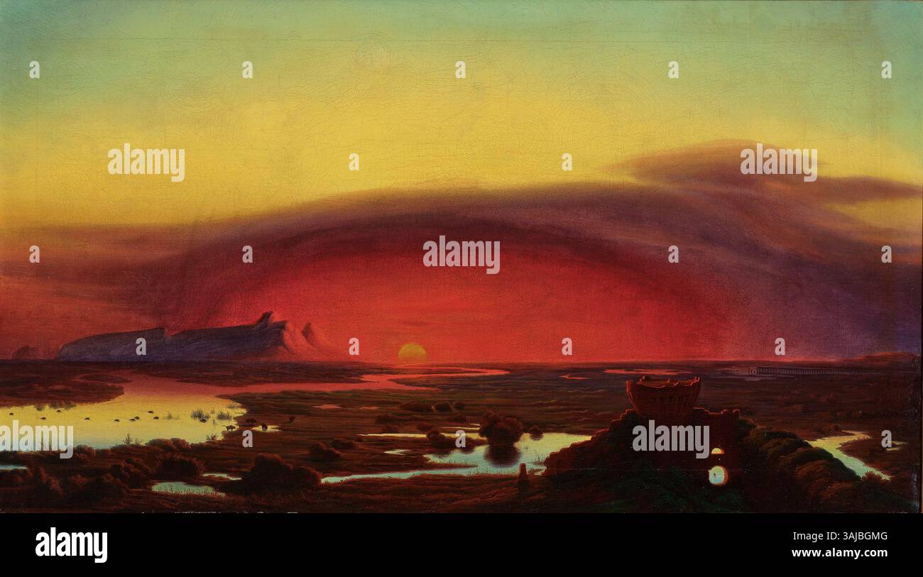 The Pontine Marshes at Sunset, painted by August Kopisch in 1845 ...