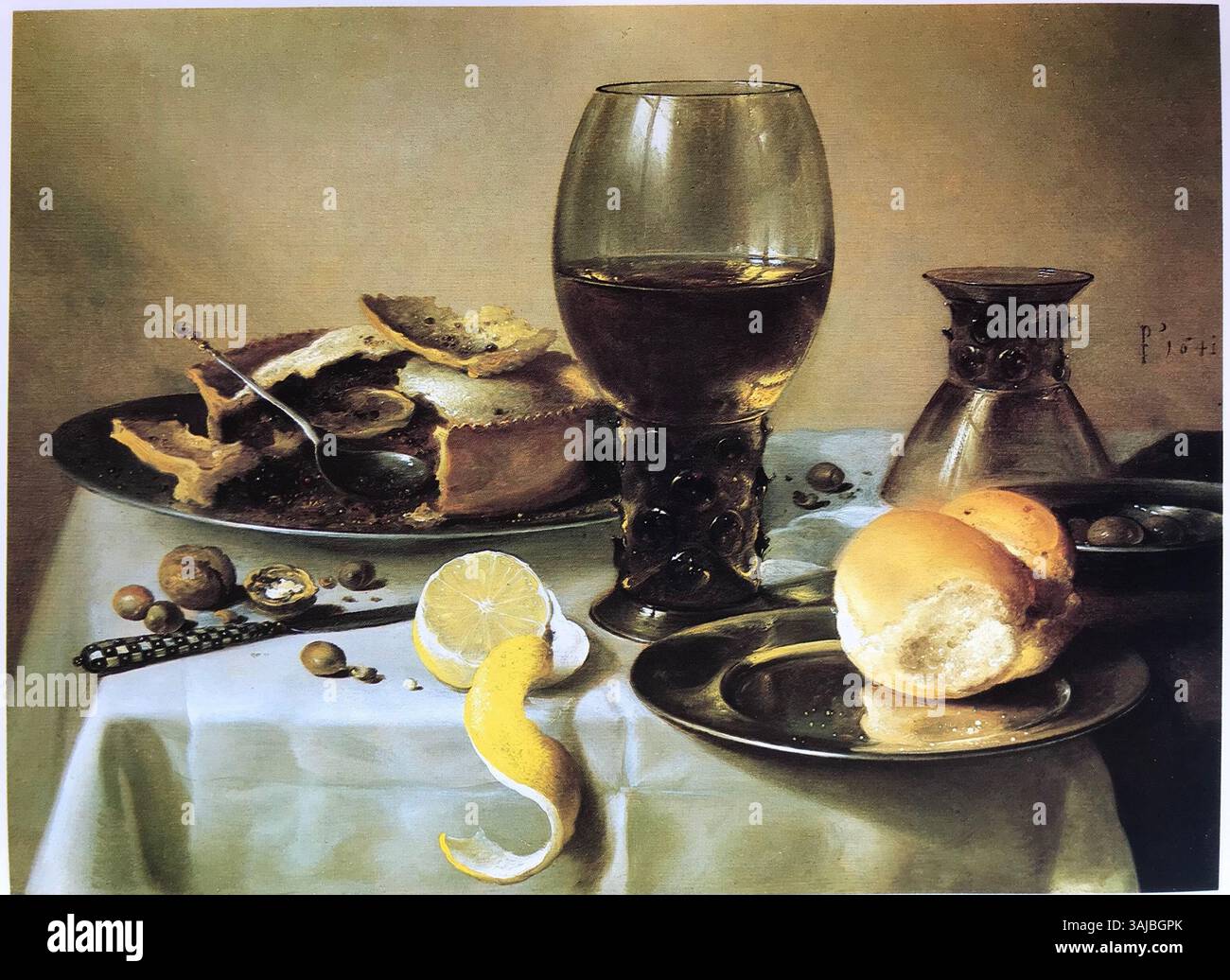 This 1641 still life painting by Pieter Claesz features a roemer glass ...