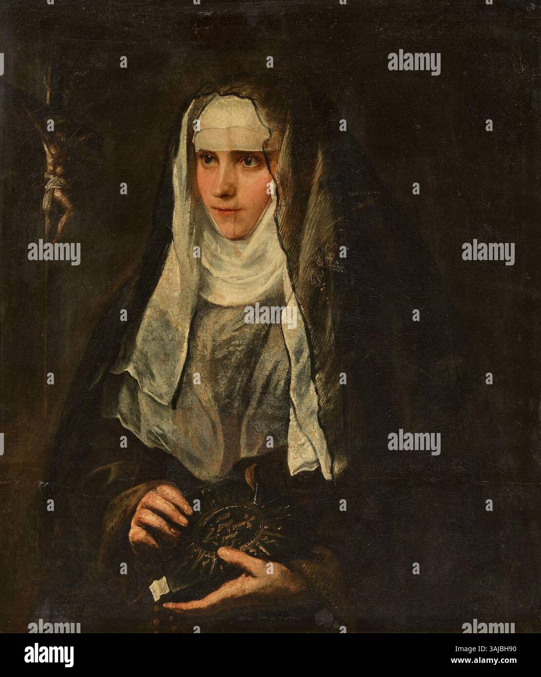 This 17th-century portrait of a nun, painted by the School of Genoa, is ...