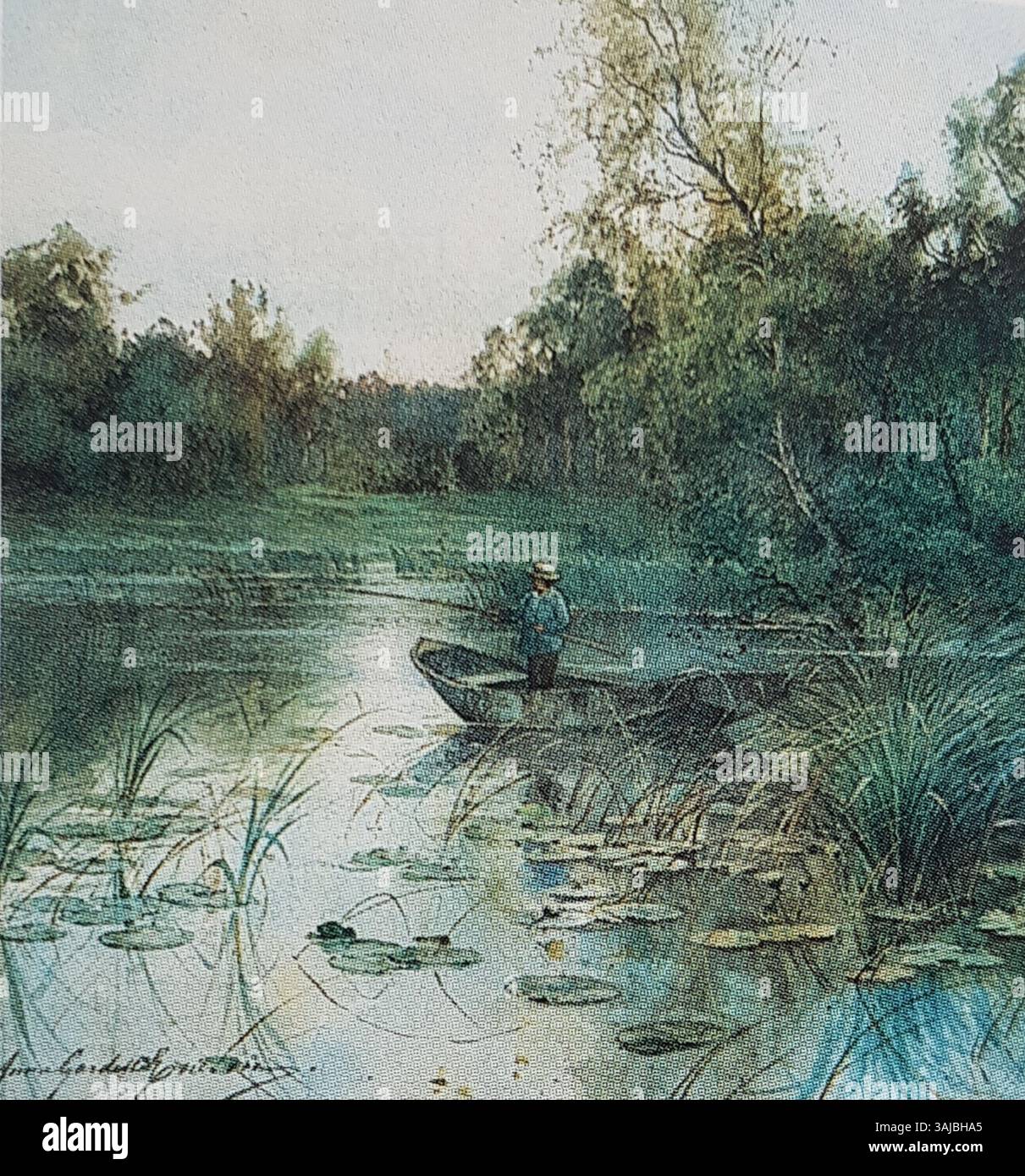 'Sjölandskap med fiskare' by Anna Gardell-Ericson depicts a lake scene ...