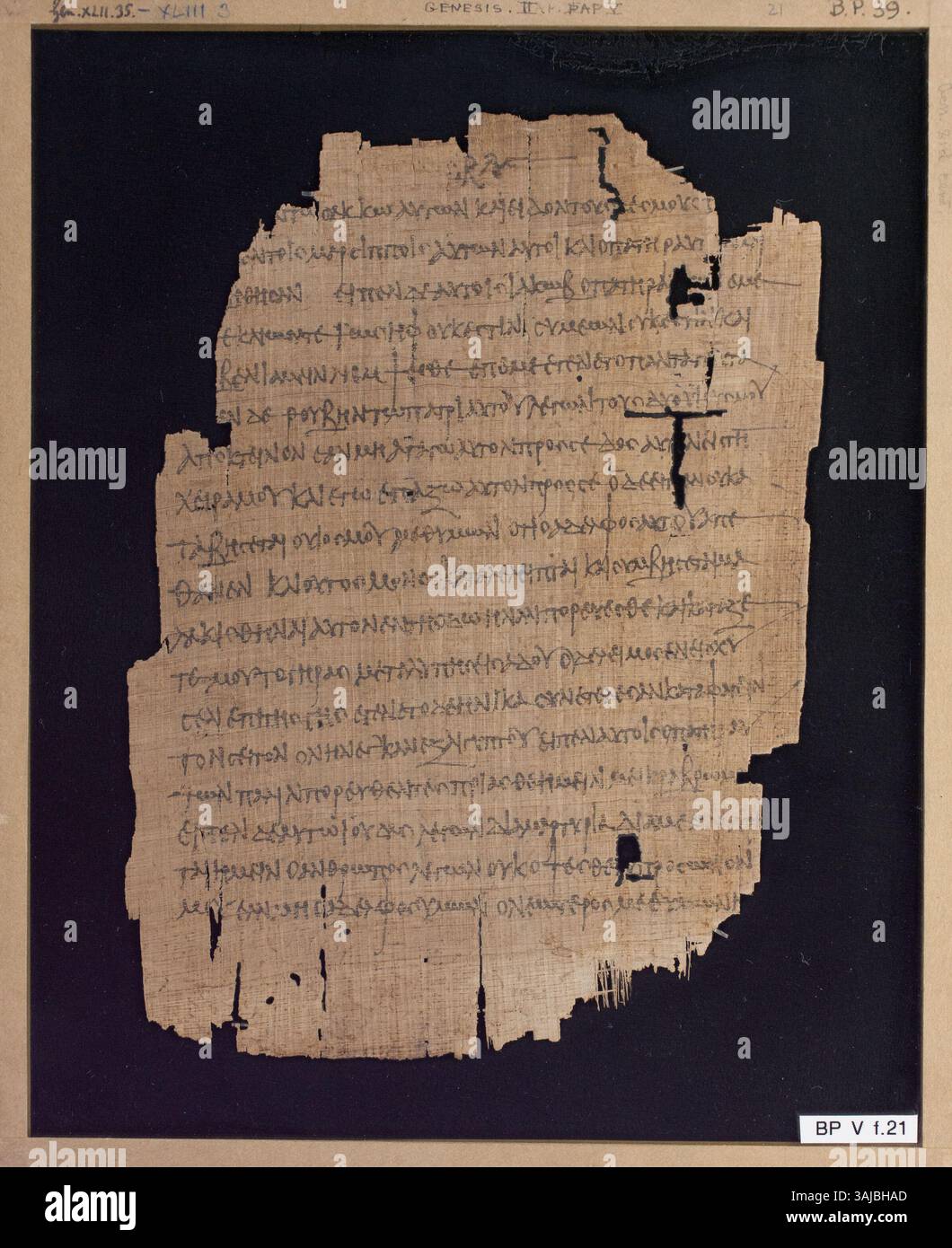 This 3rd-century Greek papyrus fragment contains portions of Genesis 42 ...