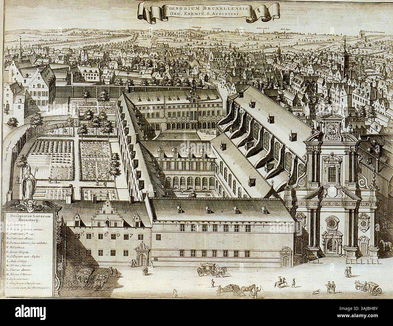 This 17th-century print portrays the Augustine Monastery of Brussels ...