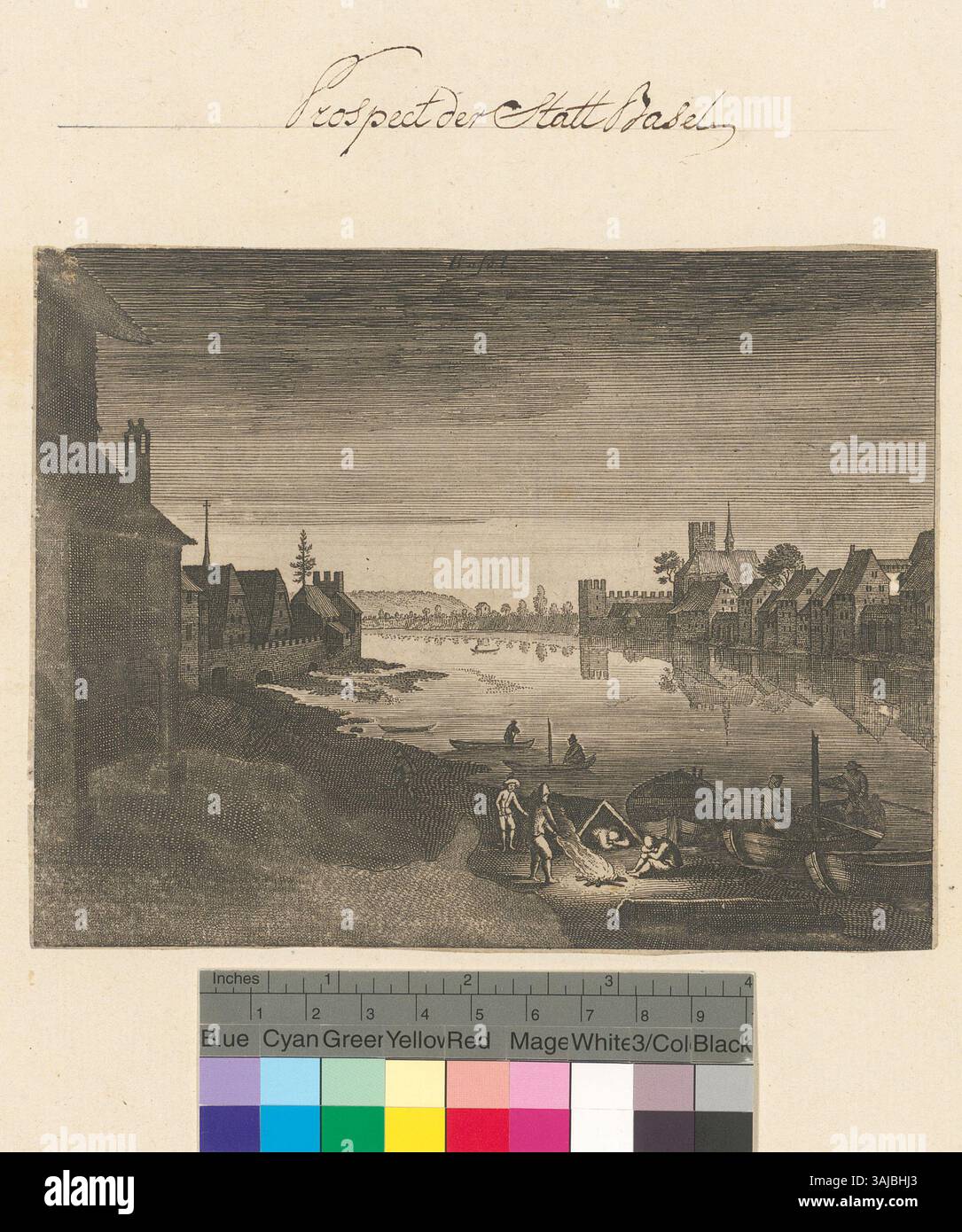 Night view of the northwest part of Basel from the Rhine riverbank ...