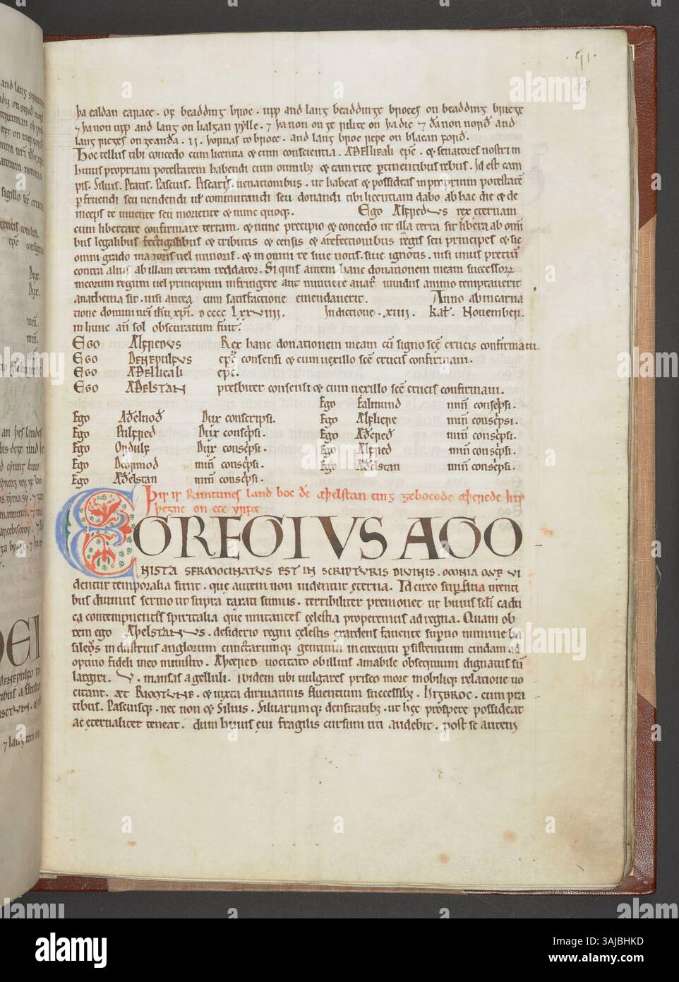 A page from the Codex Wintoniensis, St Swithun Cartulary, illuminated ...