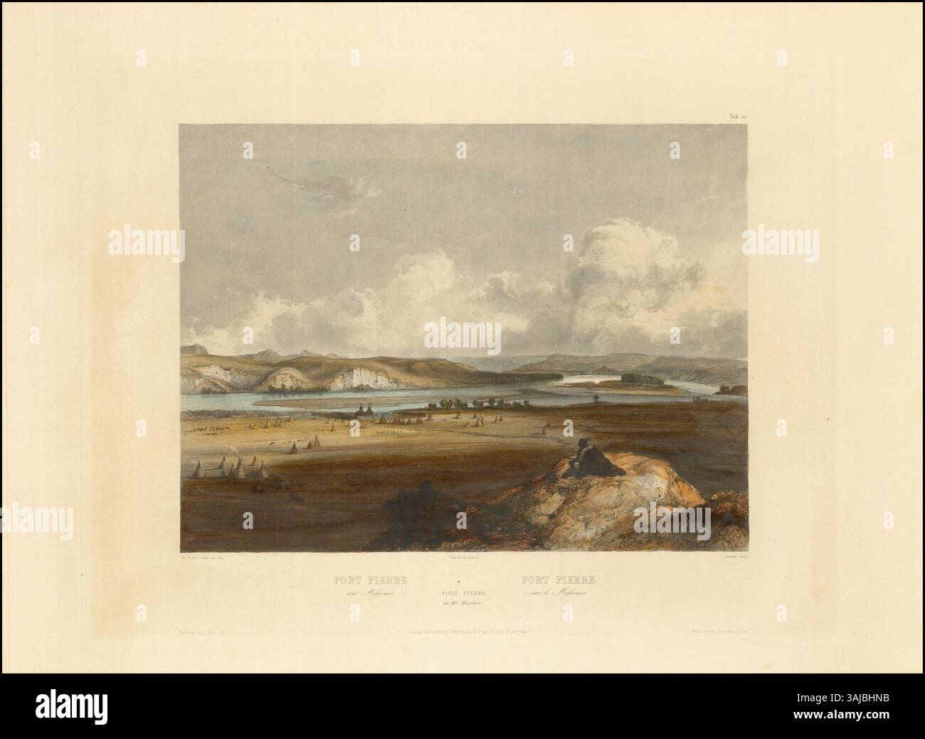 Karl Bodmer’s 1922 hand-colored bird’s-eye view of Fort Pierre, South ...