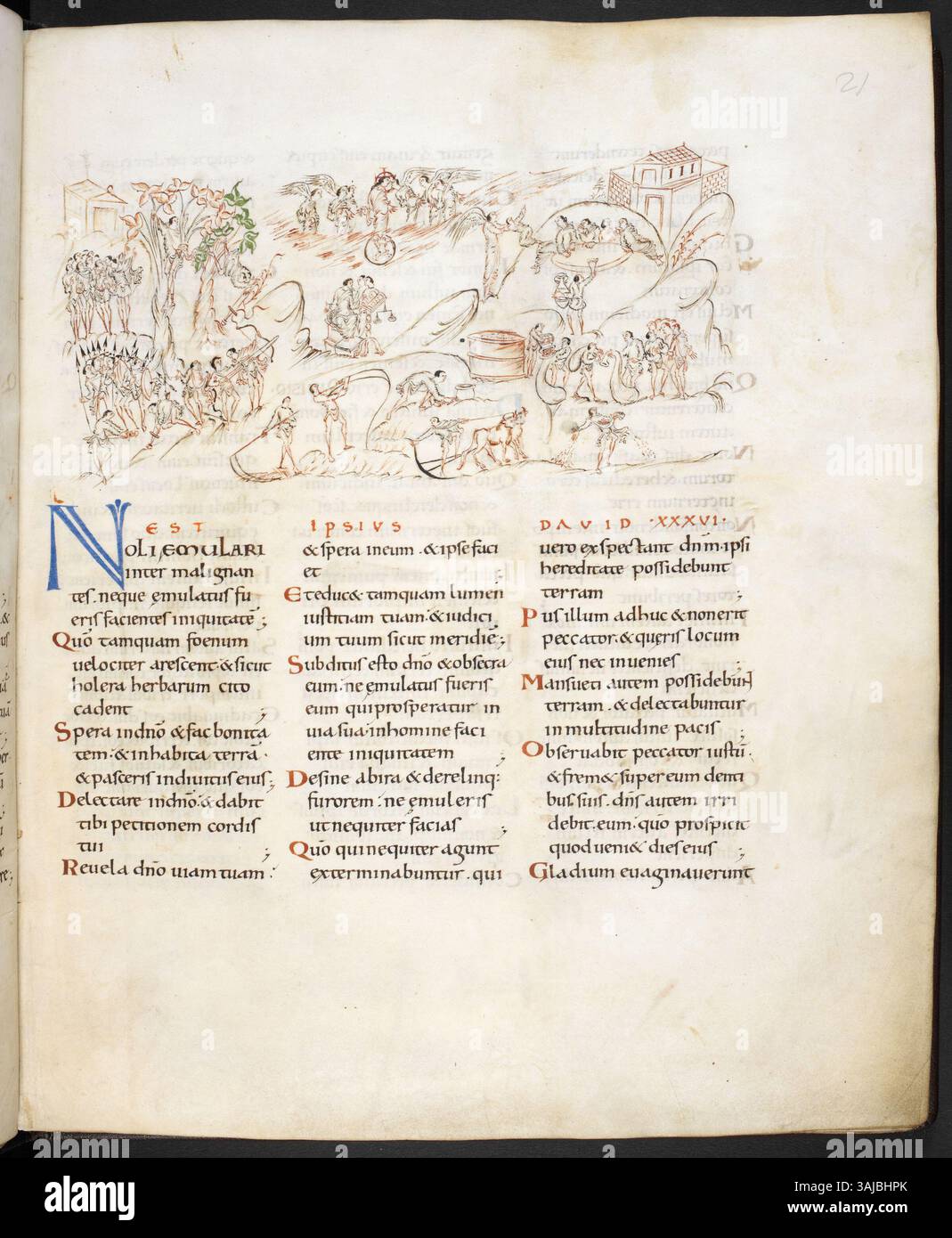 This illuminated page from the *Psautier Harley* (circa 1000-1050 ...