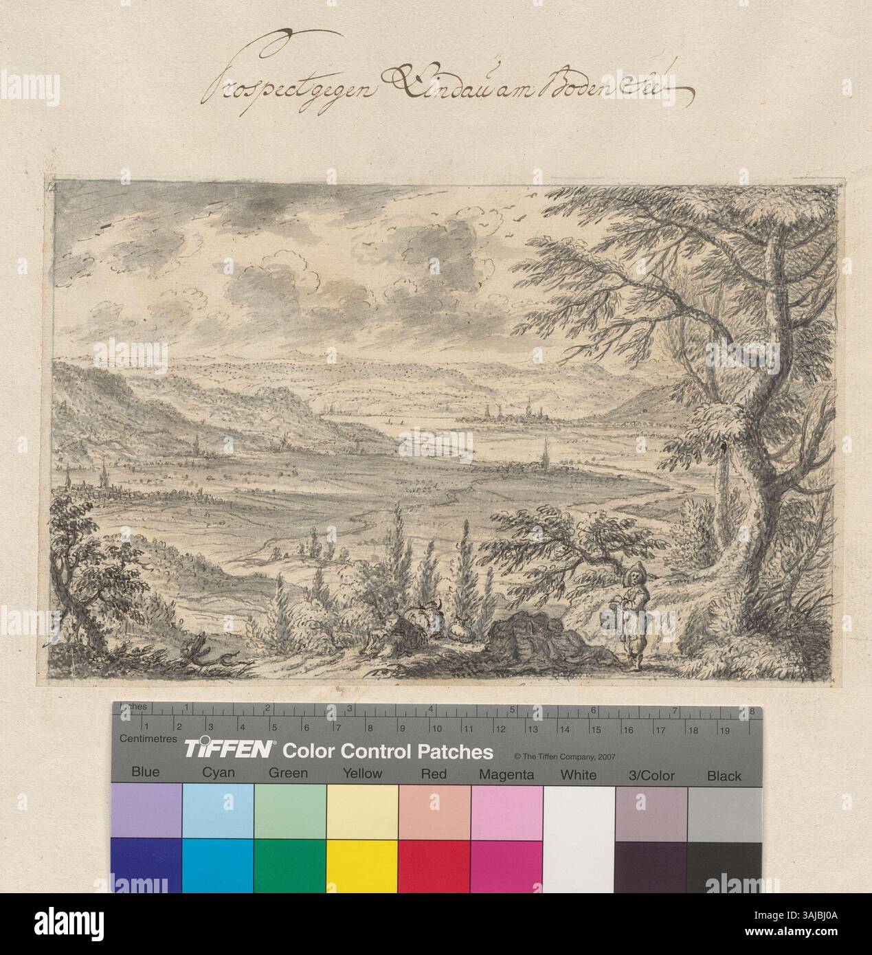 A drawing of the view towards Lindau at Lake Boden, created between ...