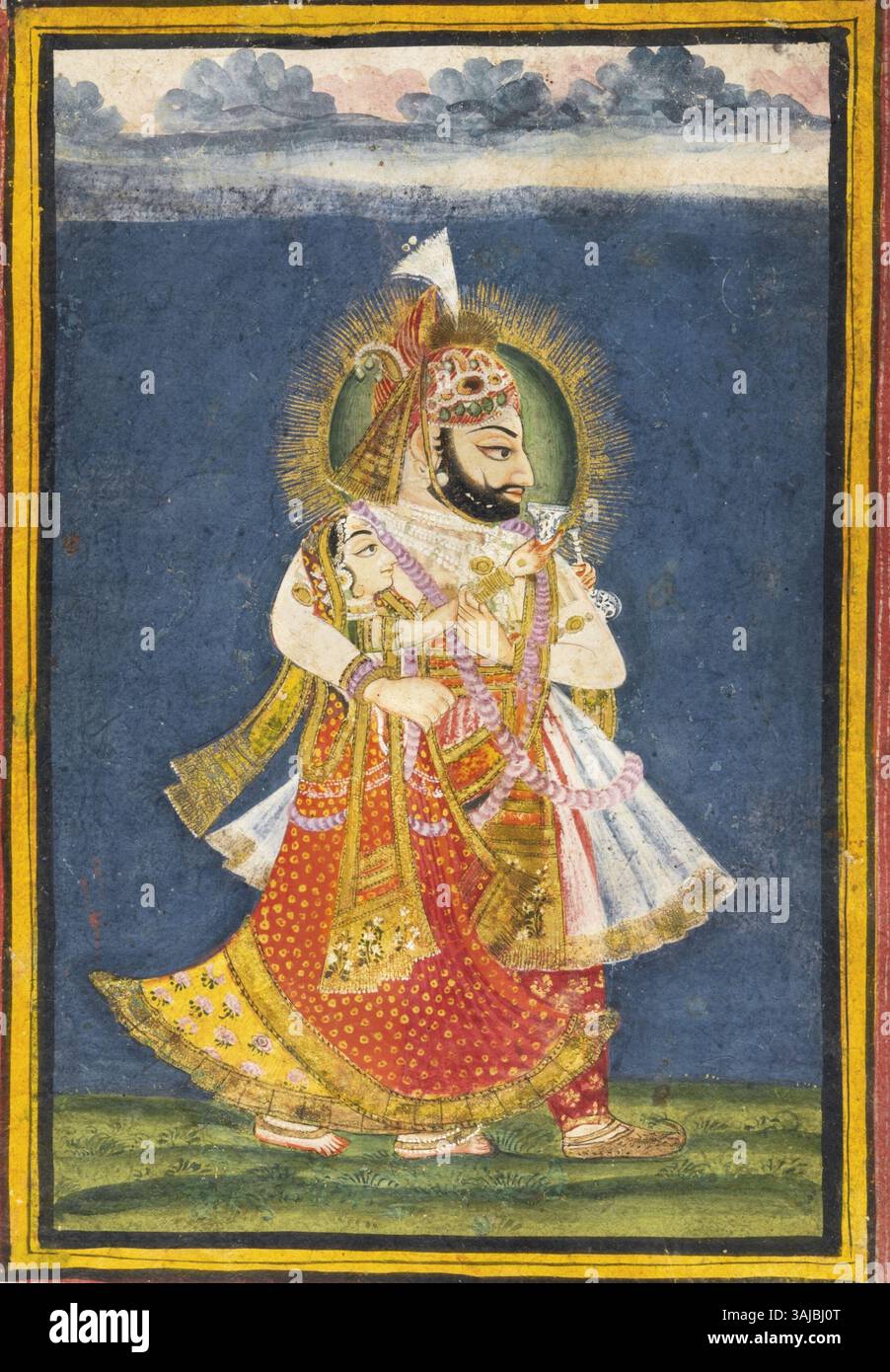 Maharaja Bhim Singh of Mewar, depicted with his consort in a gouache ...