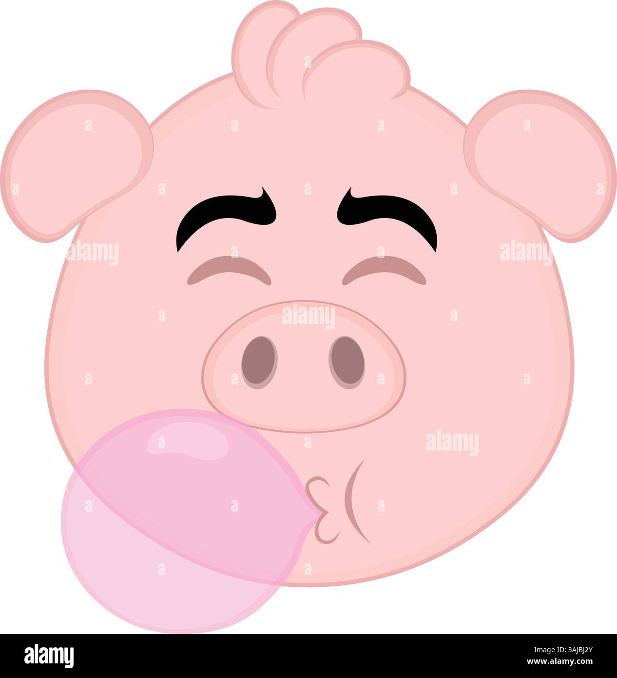 vector illustration emoji character face pig cartoon, chewing and making bubblegum balloon candy ...