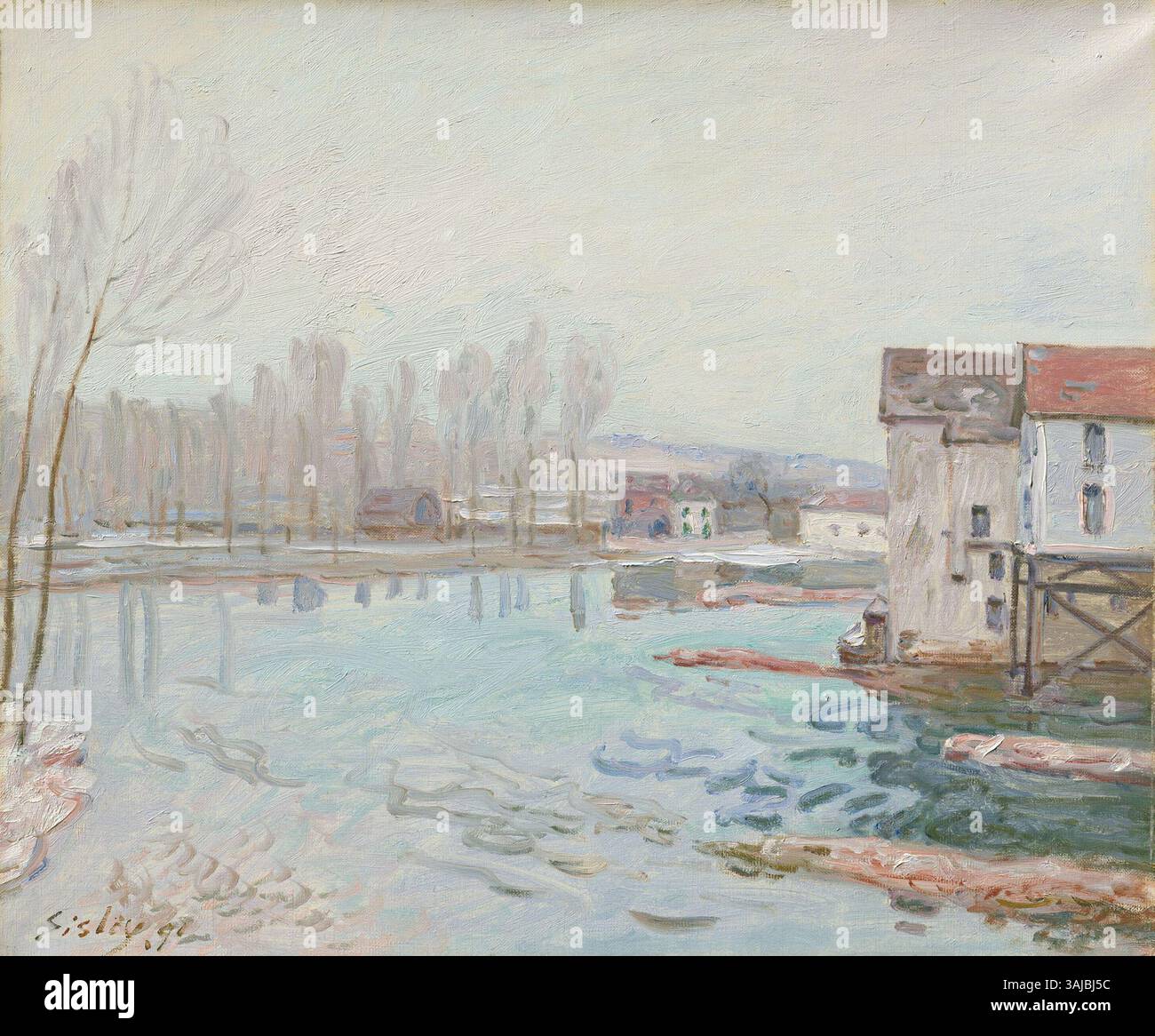 'Moret in Winter,' painted in 1891 by Alfred Sisley, shows a wintery ...