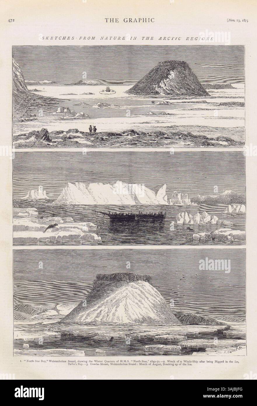 This 1875 wood engraving illustrates sketches of the Arctic regions ...
