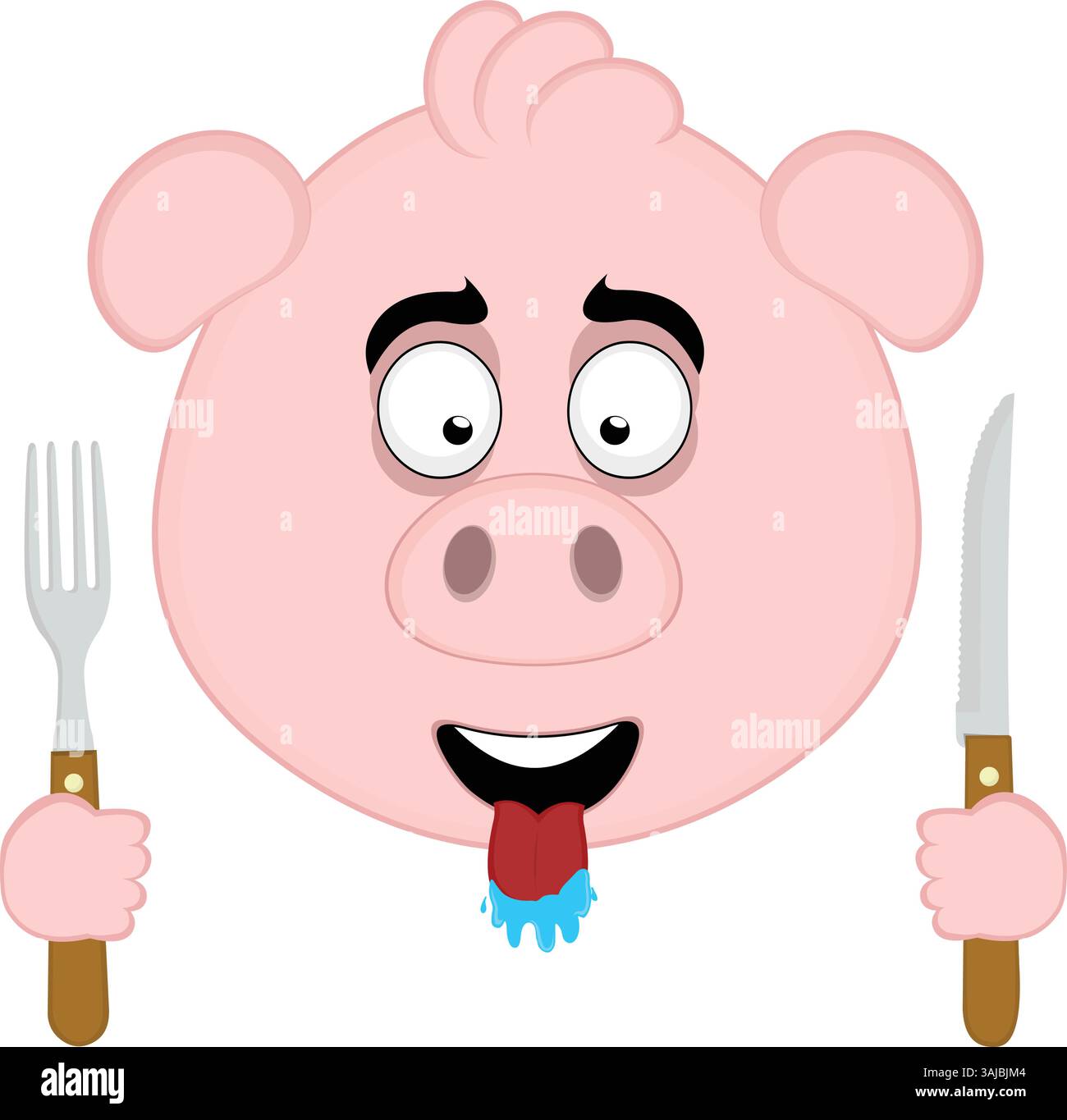vector illustration emoji character face pig cartoon, with a hungry expression, tongue sticking ...